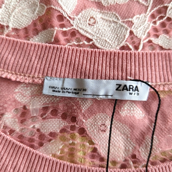Zara | Tops | Nwt Zara Pink Lace Semi Sheer Bell Sleeve Crop Top | Poshmark